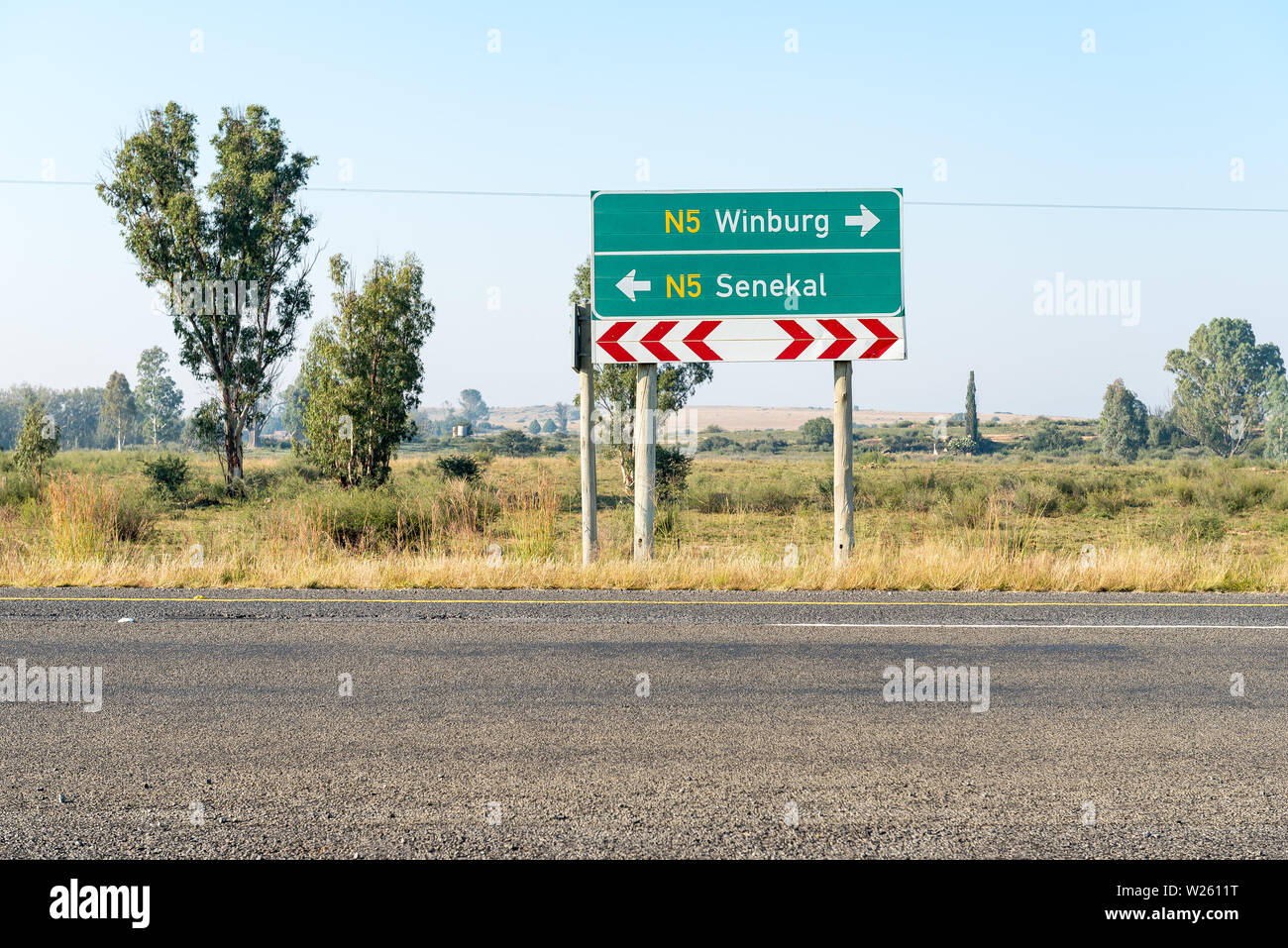 A directional sign on road N5 between Winburg and Senekal in the Free ...