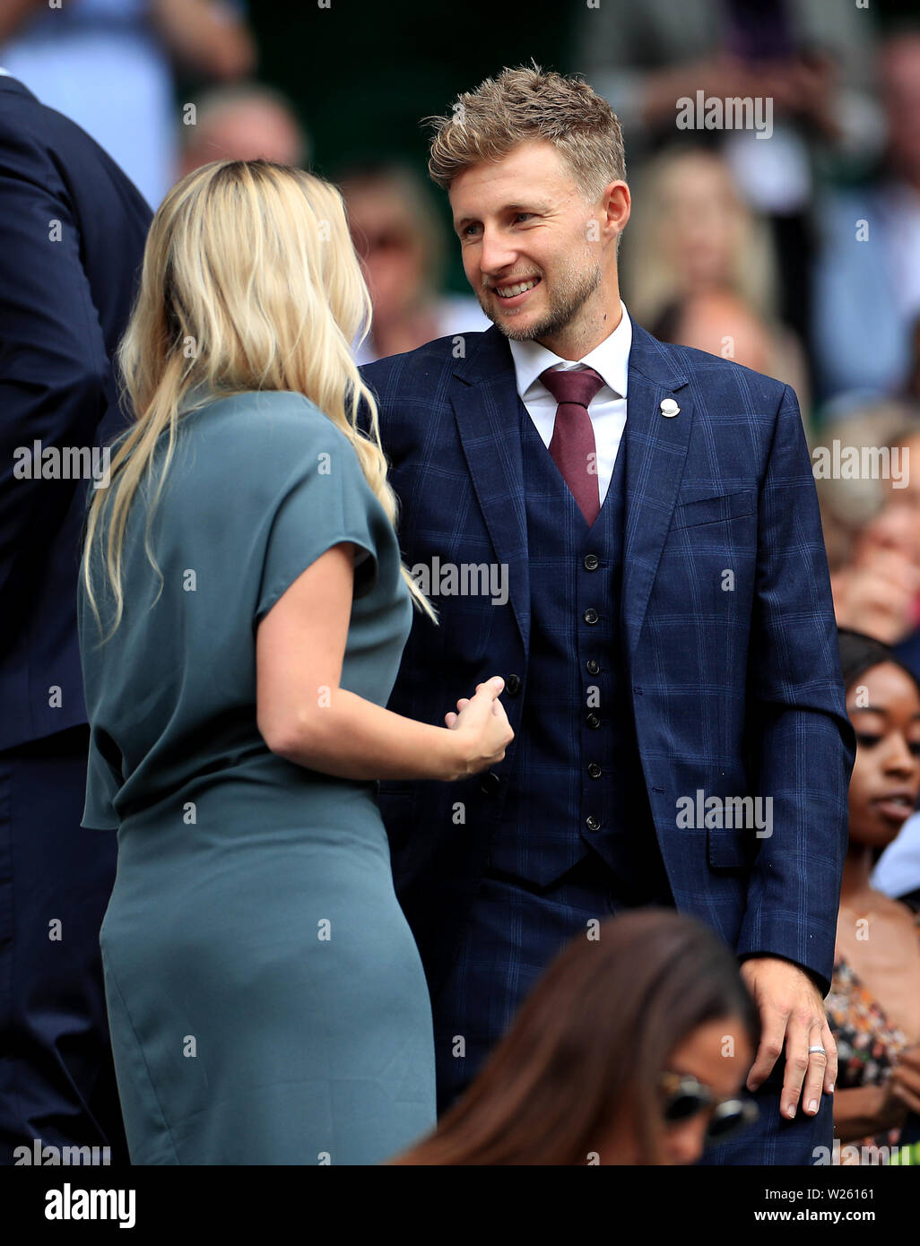 Joe Root in the royal box of centre court on day six of the Wimbledon ...
