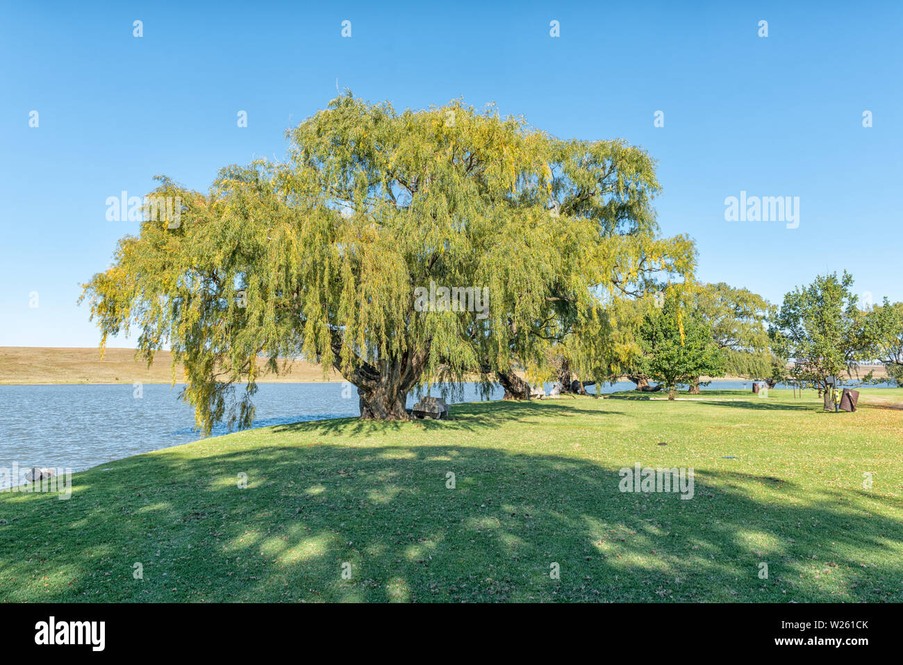 Camping sites next to the dam at Vrede in the Free State Province Stock ...