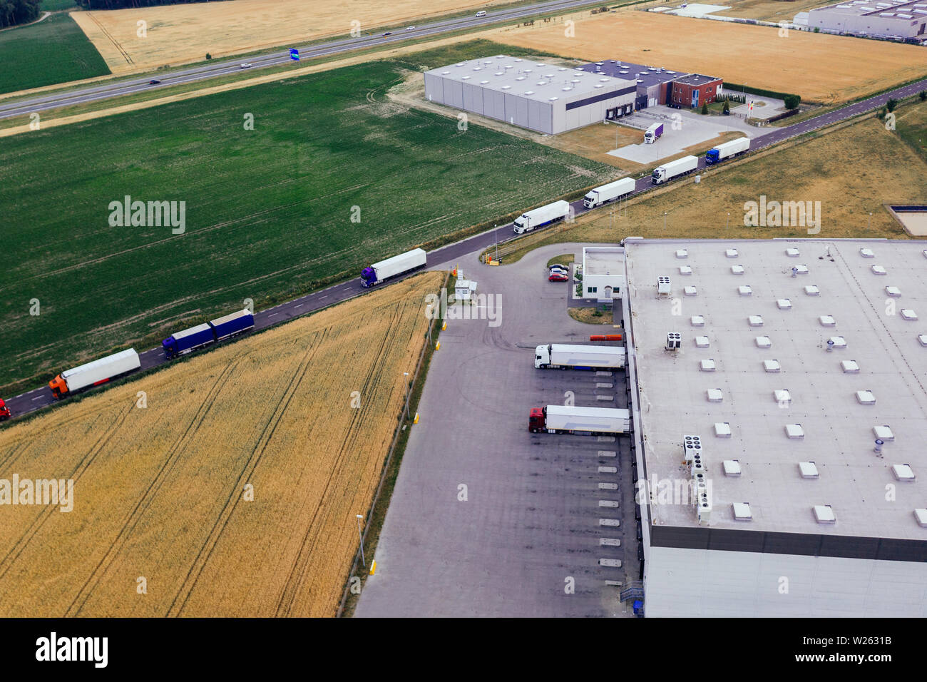 Aerial view of the distribution center, drone photography of the ...