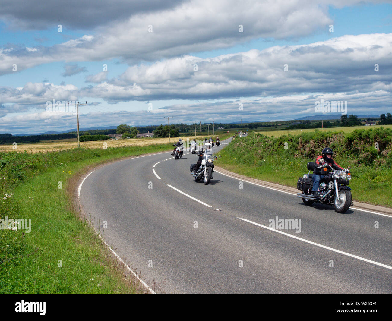 Harley Davidson Motorbikes on a Country Road near to Friockheim in ...