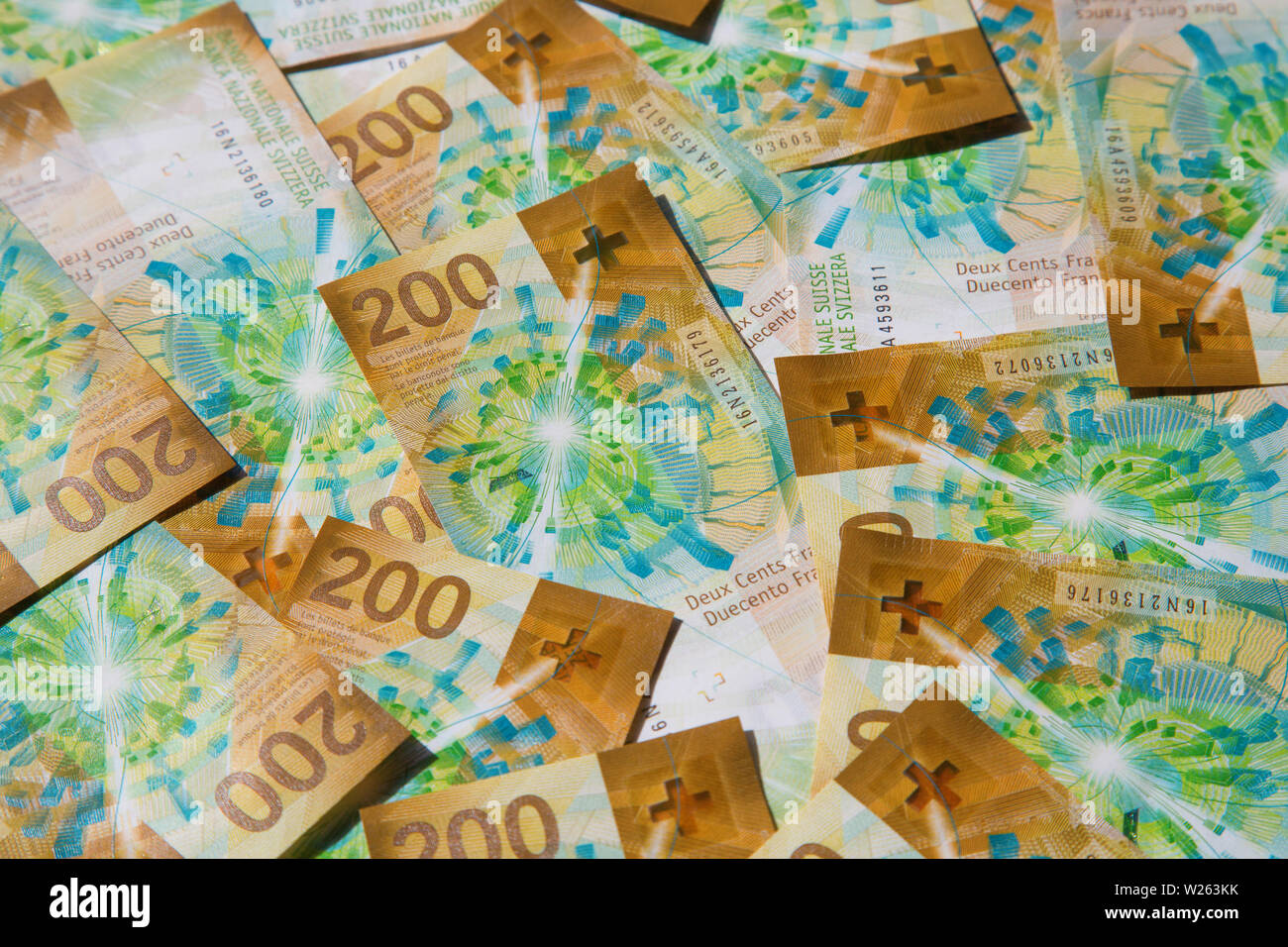 Collection of the barnd new swiss 200 franks banknotes (issued in 2018 ...