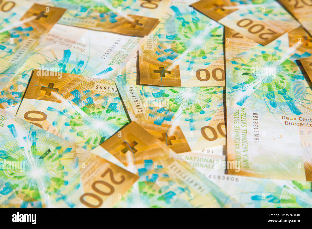 Collection of the barnd new swiss 200 franks banknotes (issued in 2018 ...