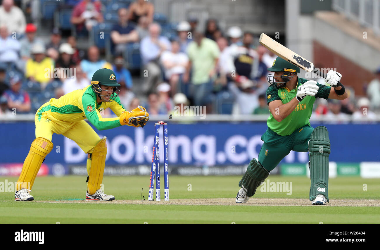 South Africa's Aiden Markram is stumped by Australia's Alex Carey from ...
