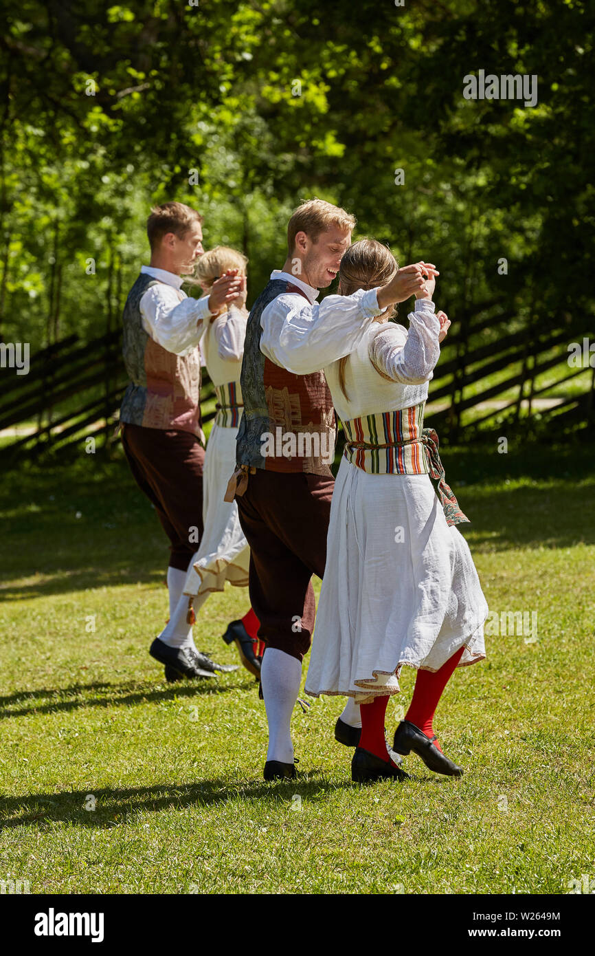 TALLINN, ESTONIA - JULY 07, 2017: Local dancers and their traditional ...