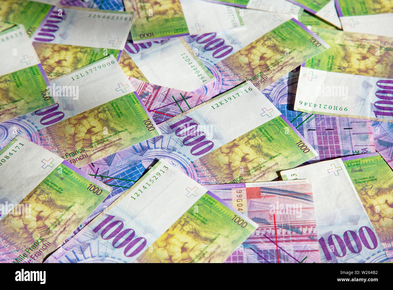 Collection of the Swiss 1000 franks banknotes. 1000 franks note issued ...