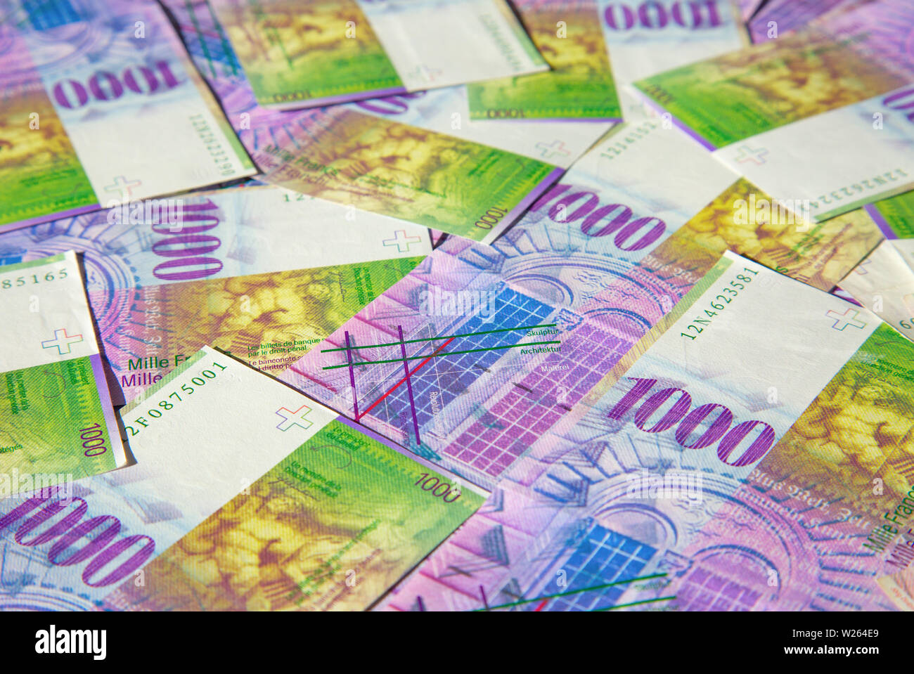 Collection of the Swiss 1000 franks banknotes. 1000 franks note issued ...