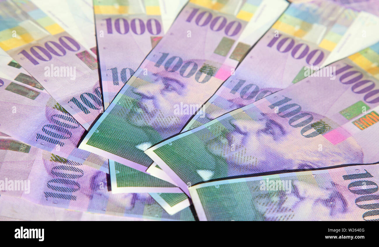 Collection of the Swiss 1000 franks banknotes. 1000 franks note issued ...