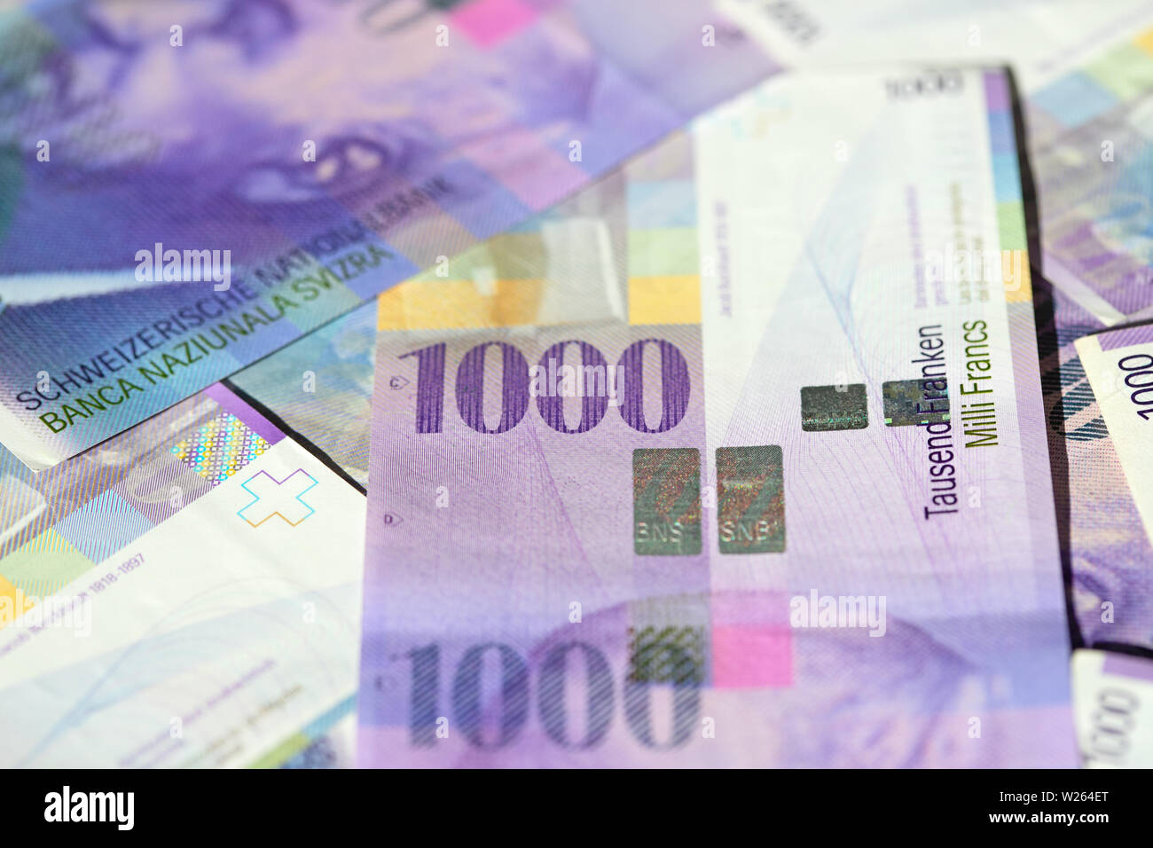 Collection of the Swiss 1000 franks banknotes. 1000 franks note issued ...