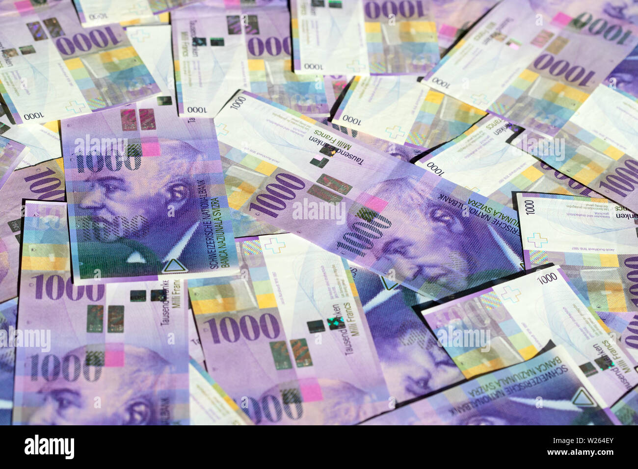 Collection of the Swiss 1000 franks banknotes. 1000 franks note issued ...