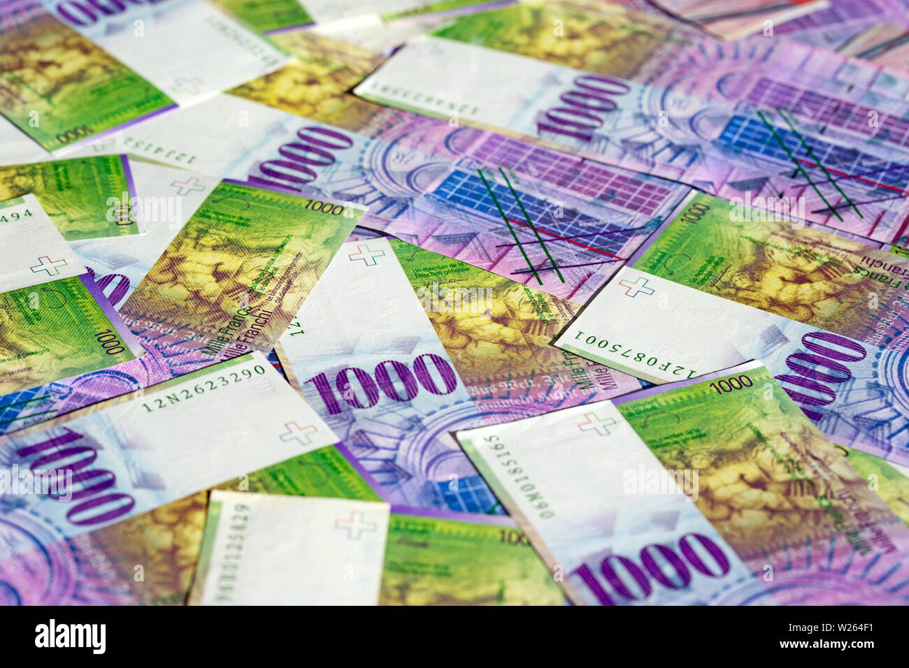 Collection of the Swiss 1000 franks banknotes. 1000 franks note issued ...