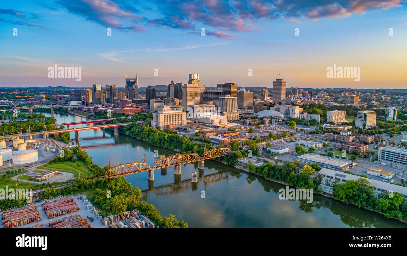 Aerial of nashville at sunset hi-res stock photography and images - Alamy