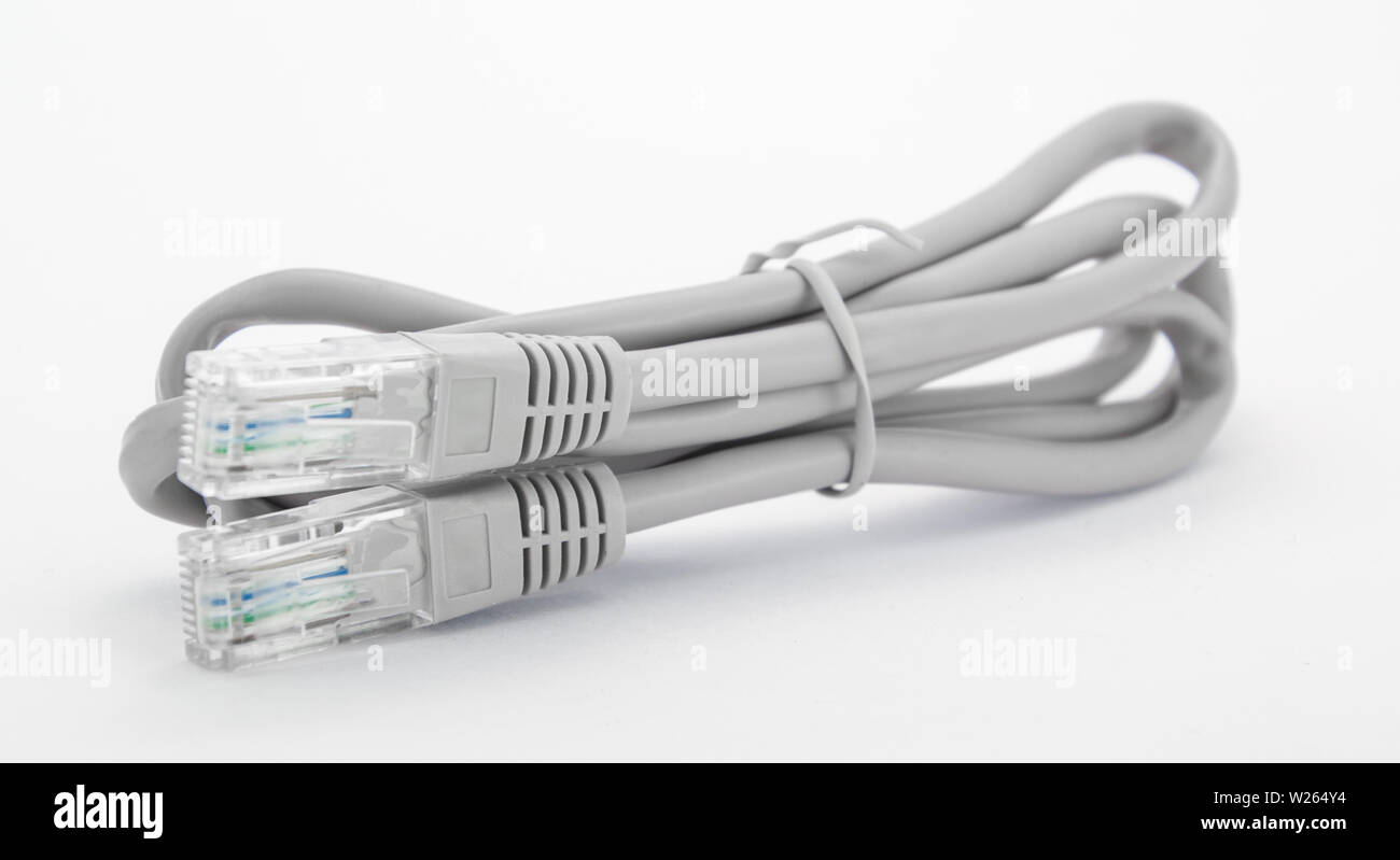 Gray Lan cable on white background Stock Photo - Alamy