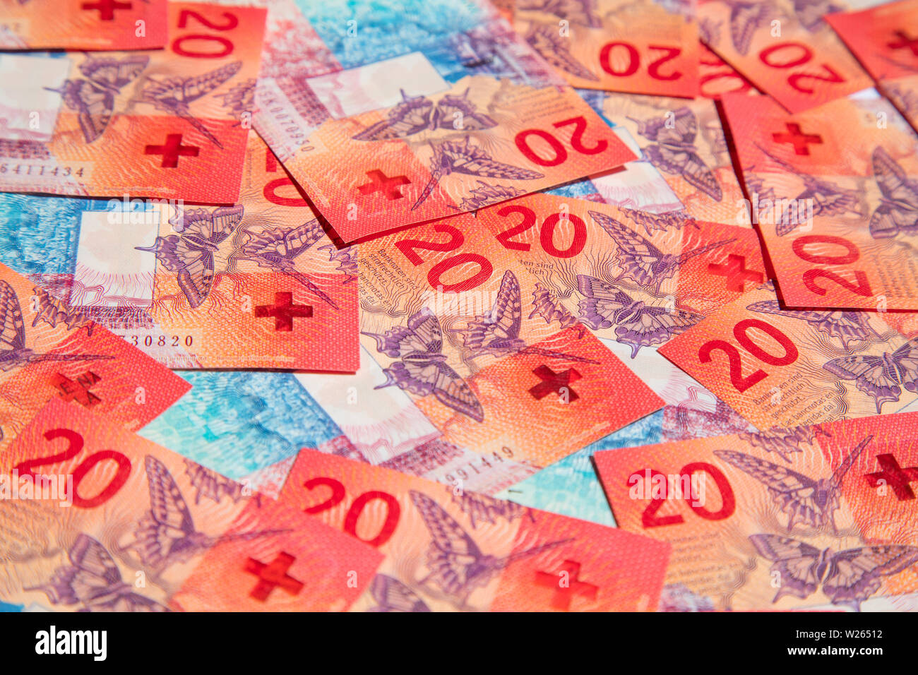 Collection of the new swiss 20 francs banknotes (issued in 2017 Stock ...