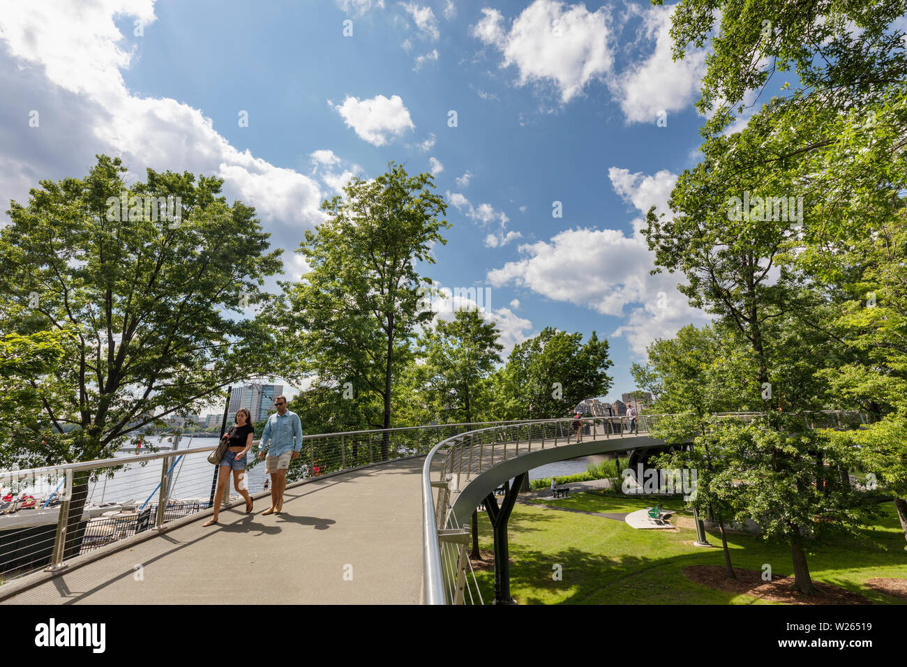 Pedestrian bridge over Storrow Drive on the Esplanade, Boston ...