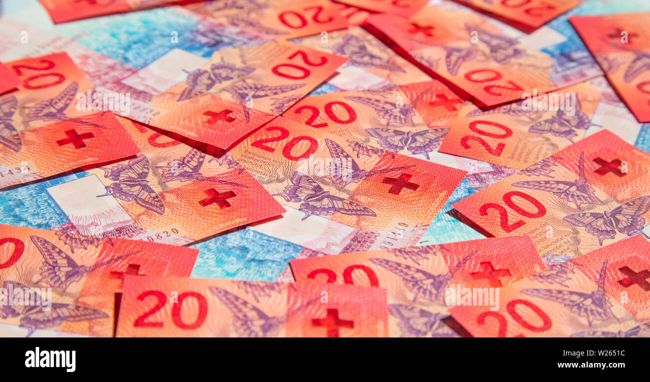 Collection of the new swiss 20 francs banknotes (issued in 2017 Stock ...