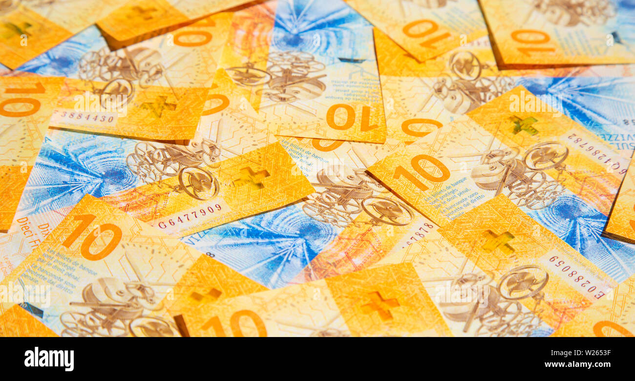Collection of the new swiss 10 francs banknotes (issued in 2017 Stock ...