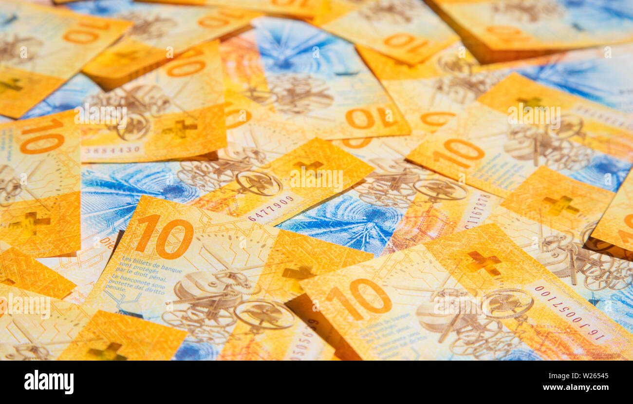 Collection of the new swiss 10 francs banknotes (issued in 2017 Stock ...