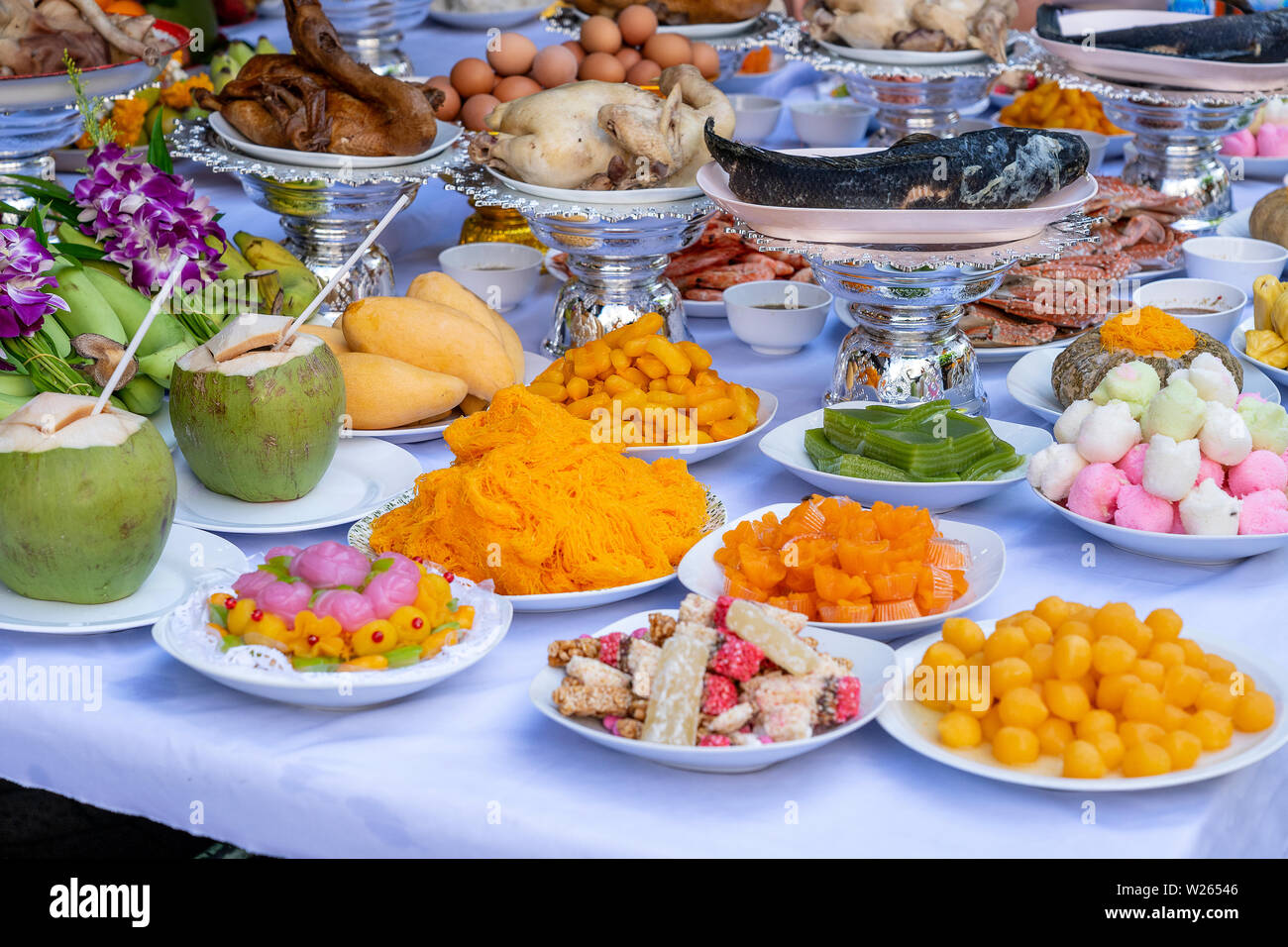 Sacrificial offering food for pray to god and memorial to ancestor ...