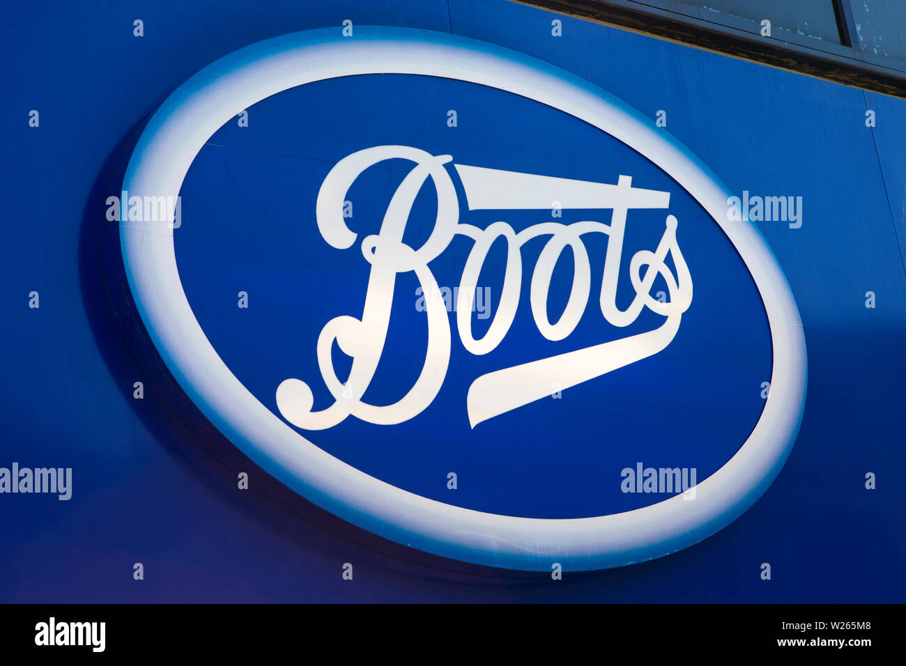 Bristol, UK - June 30th 2019: The Boots company logo above the entrance ...