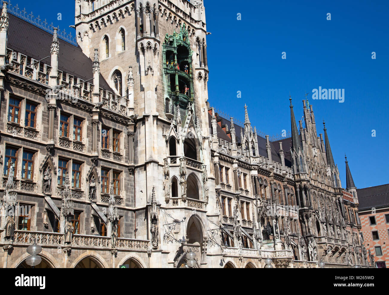 Marienplatz - main square of the Munich, Germany. The old and new city ...