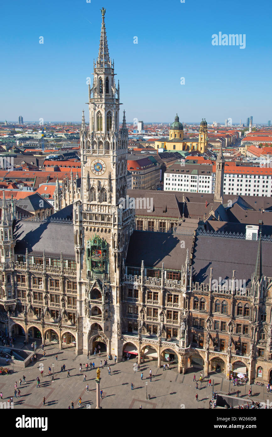 Marienplatz - main square of the Munich, Germany. The old and new city ...