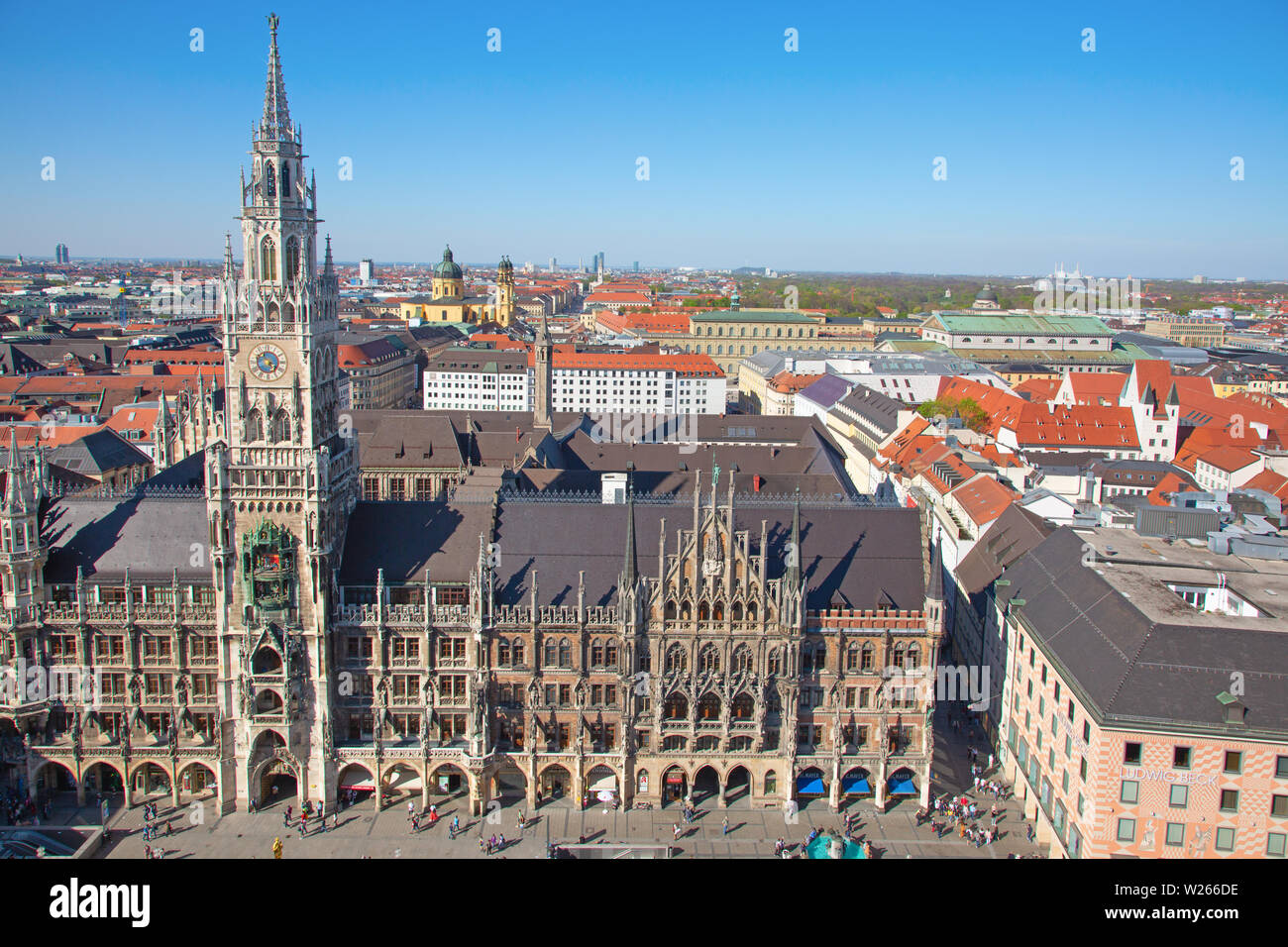 Marienplatz - main square of the Munich, Germany. The old and new city ...