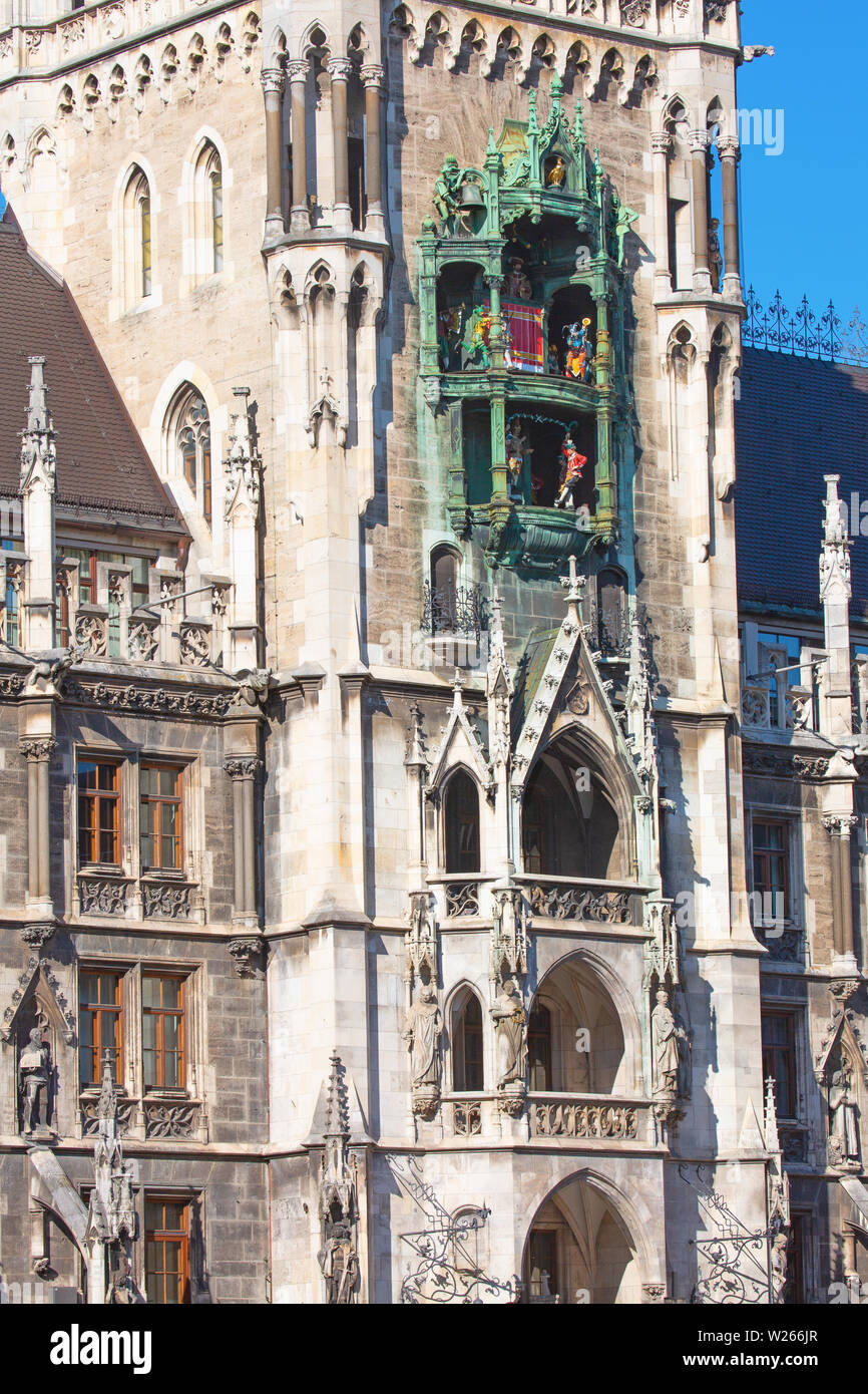 Marienplatz - main square of the Munich, Germany. The old and new city ...