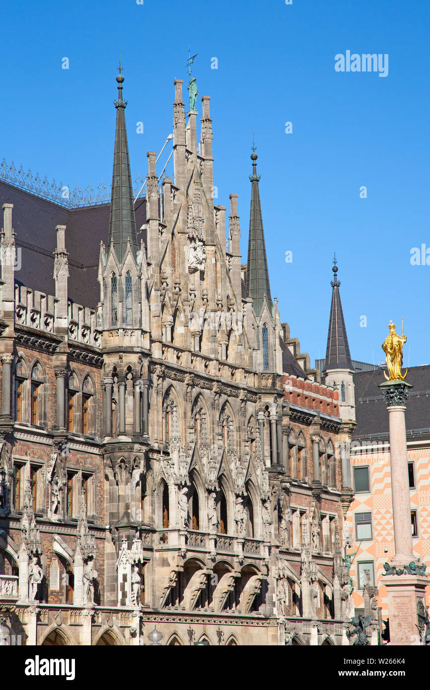 Marienplatz - main square of the Munich, Germany. The old and new city ...