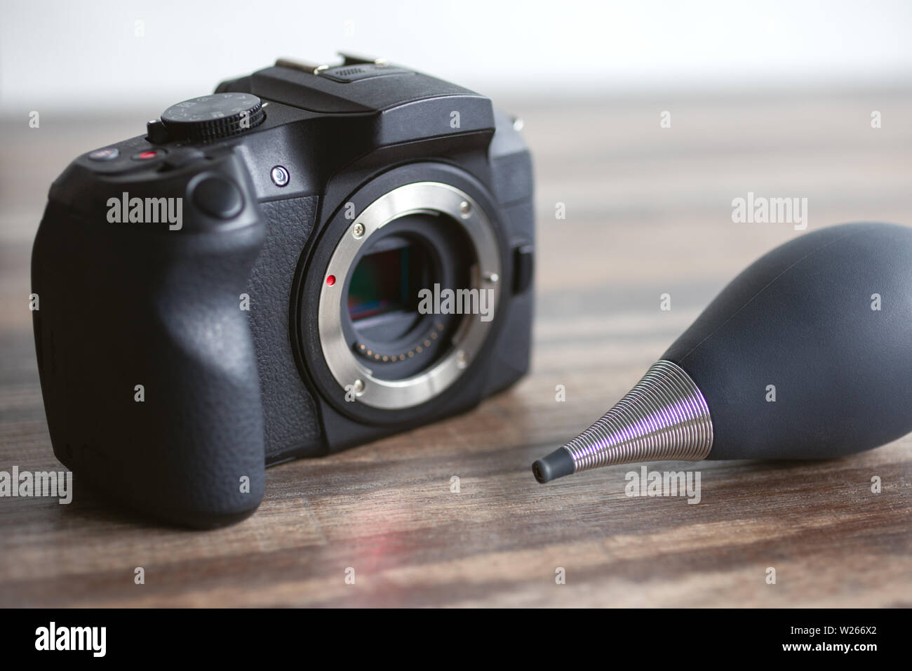 Digital camera sensor cleaning set kit: air blower. Close up Stock ...