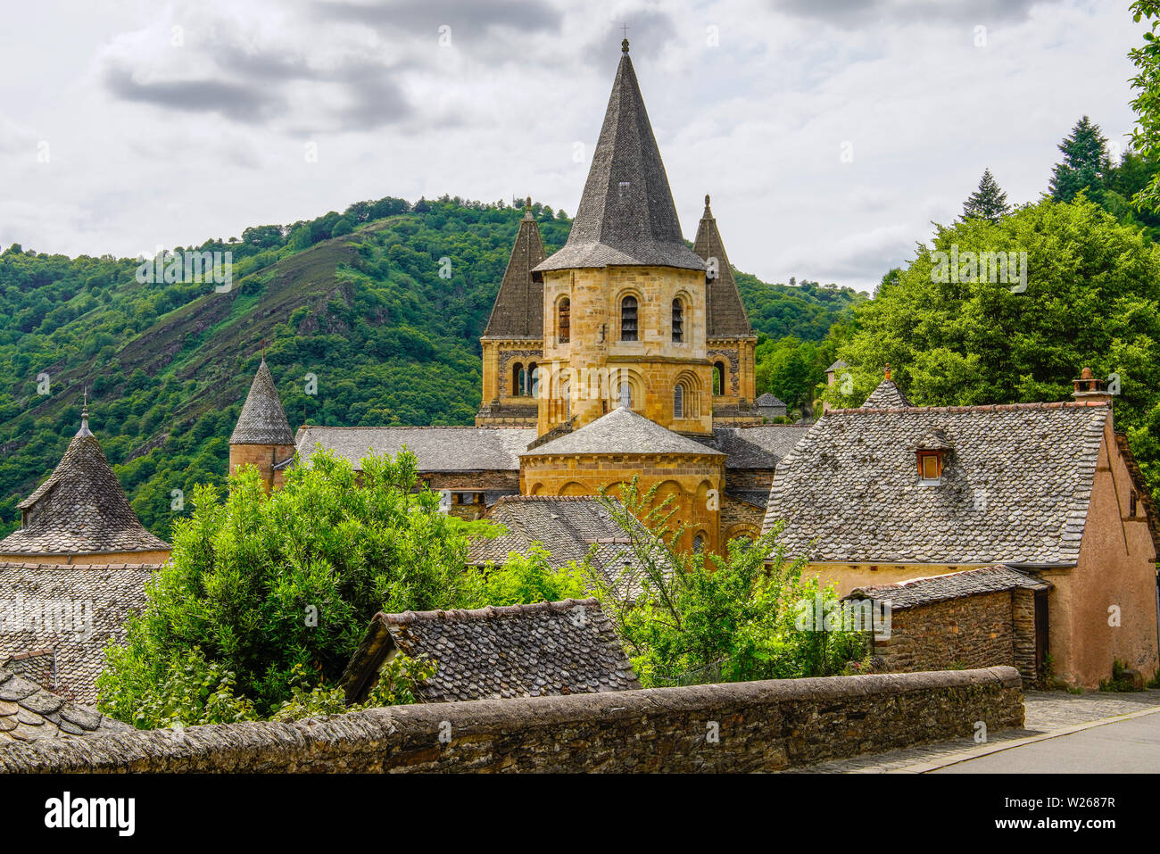 View of Conques village and abbey-church of Sainte-Foy the jewel of ...