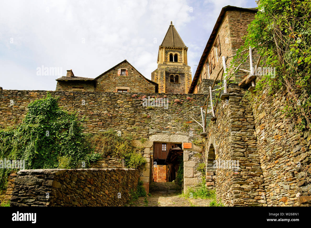 Wonderful medieval village of Conques and its church with its splendid ...