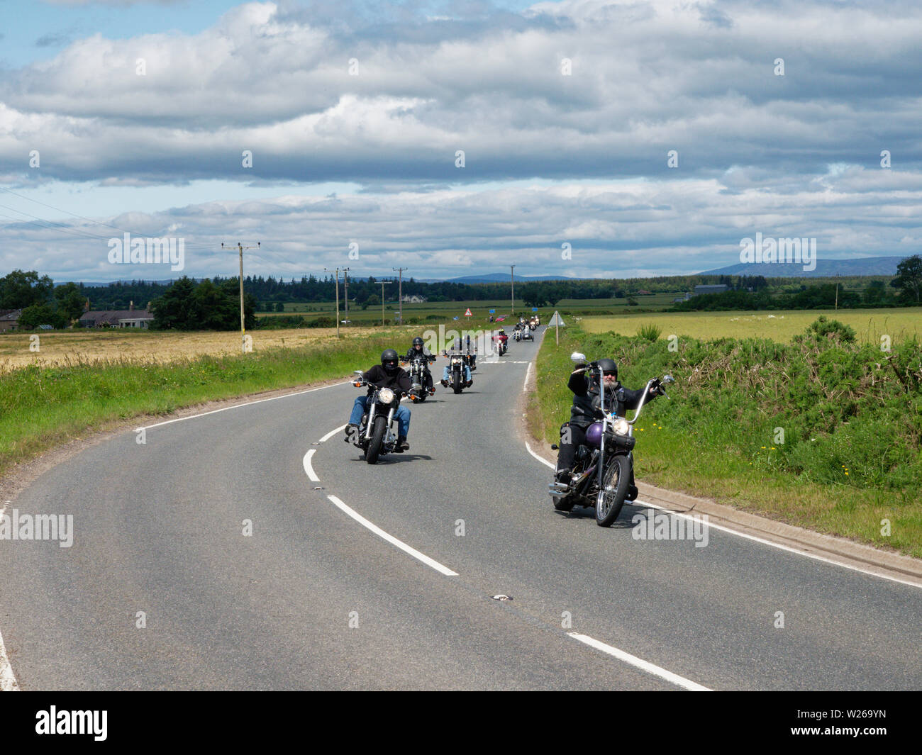 Harley Davidson Motorbikes on a Country Road near to Friockheim in ...