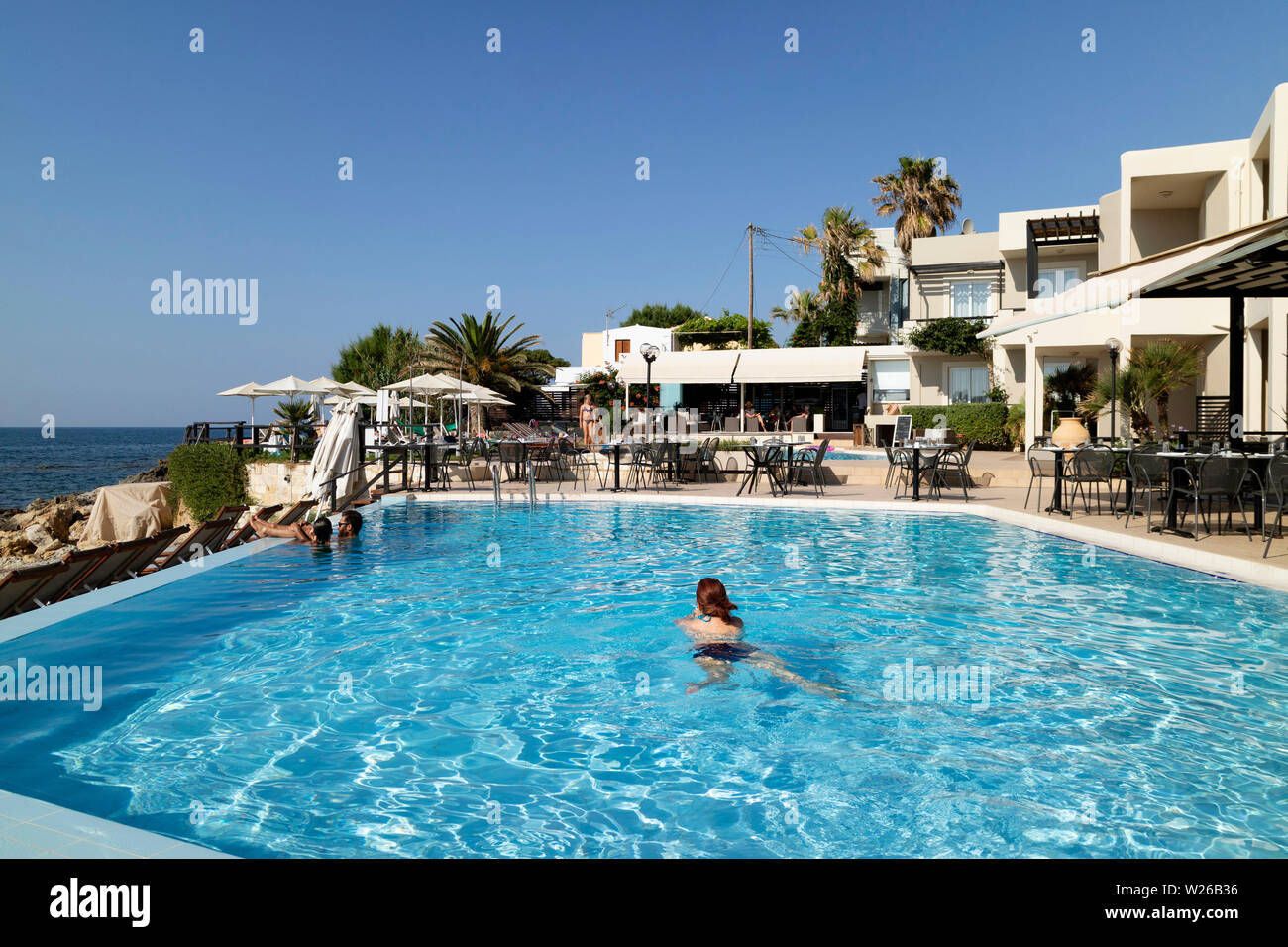 Chania, Crete, Greece. June 2019. A hotel swimming pool and ...