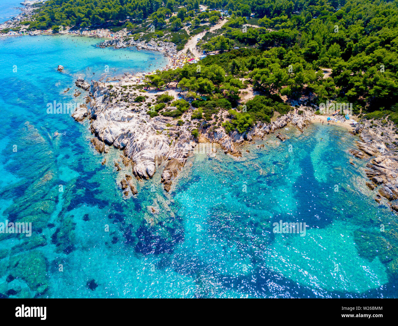 Aerial photo of the beautiful beach on Sitonia, Chalkidiki region ...