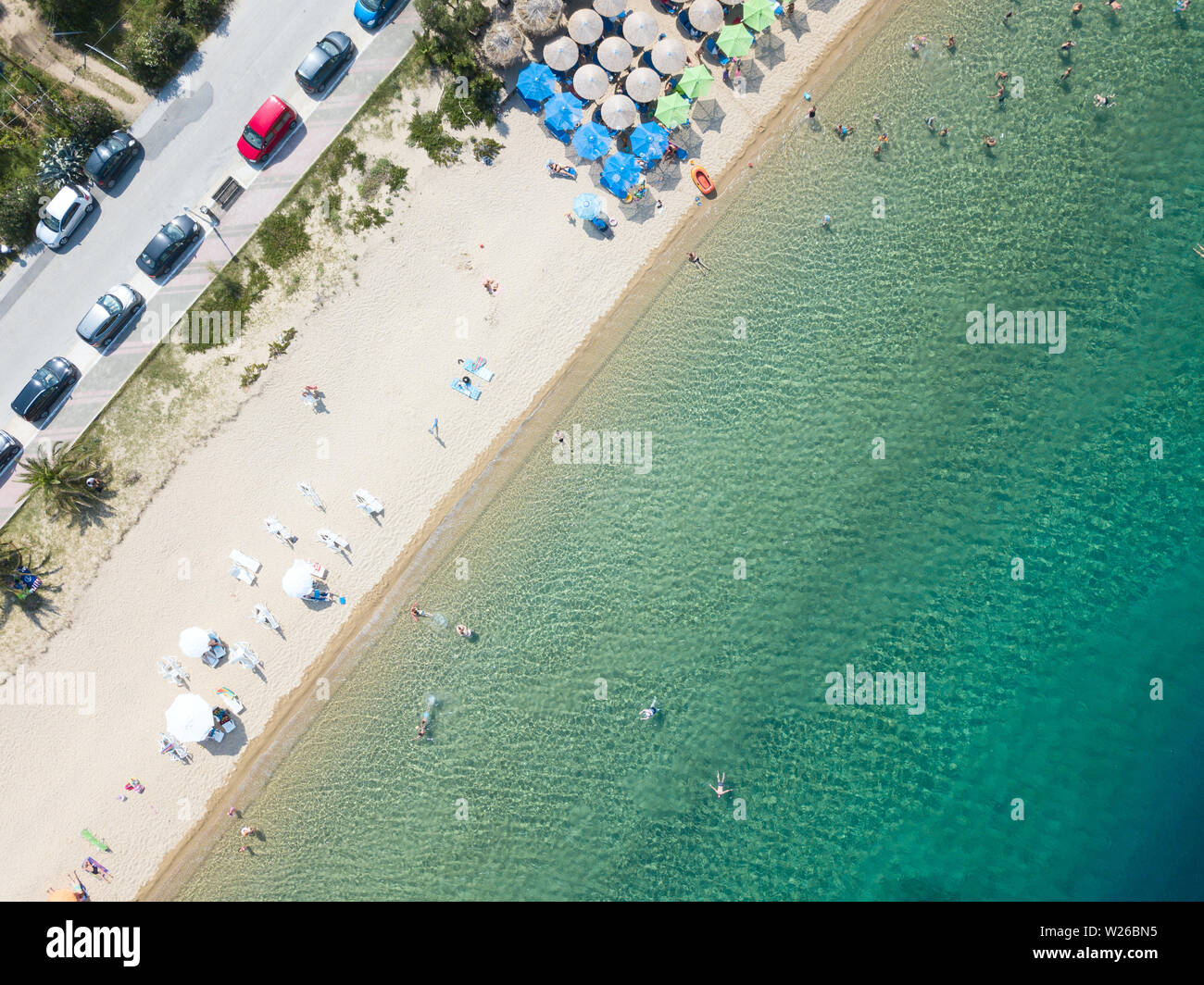 Aerial photo of the beautiful beach on Sitonia, Chalkidiki region ...