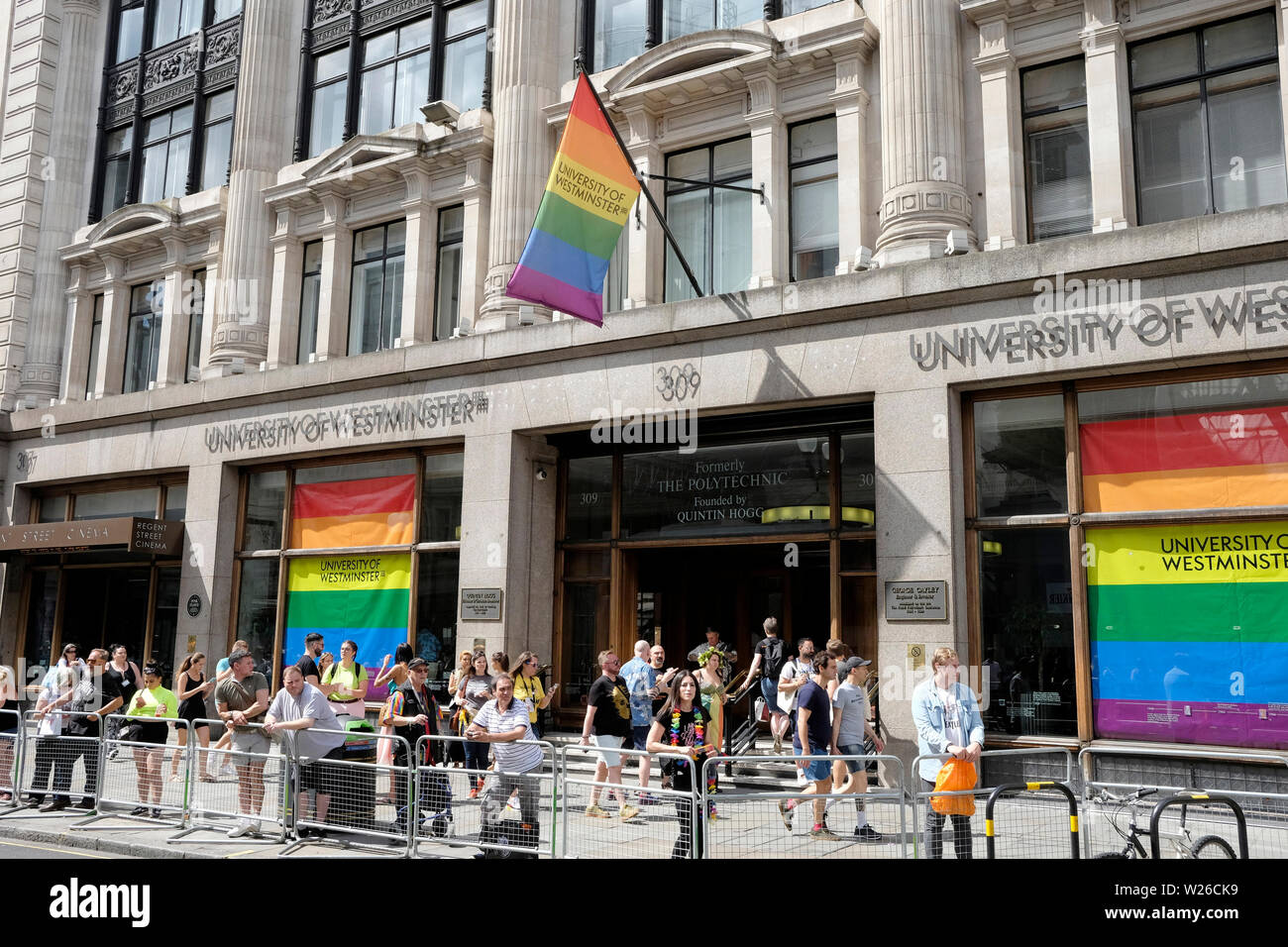The rainbow flag flying on Westminster university building Stock Photo ...