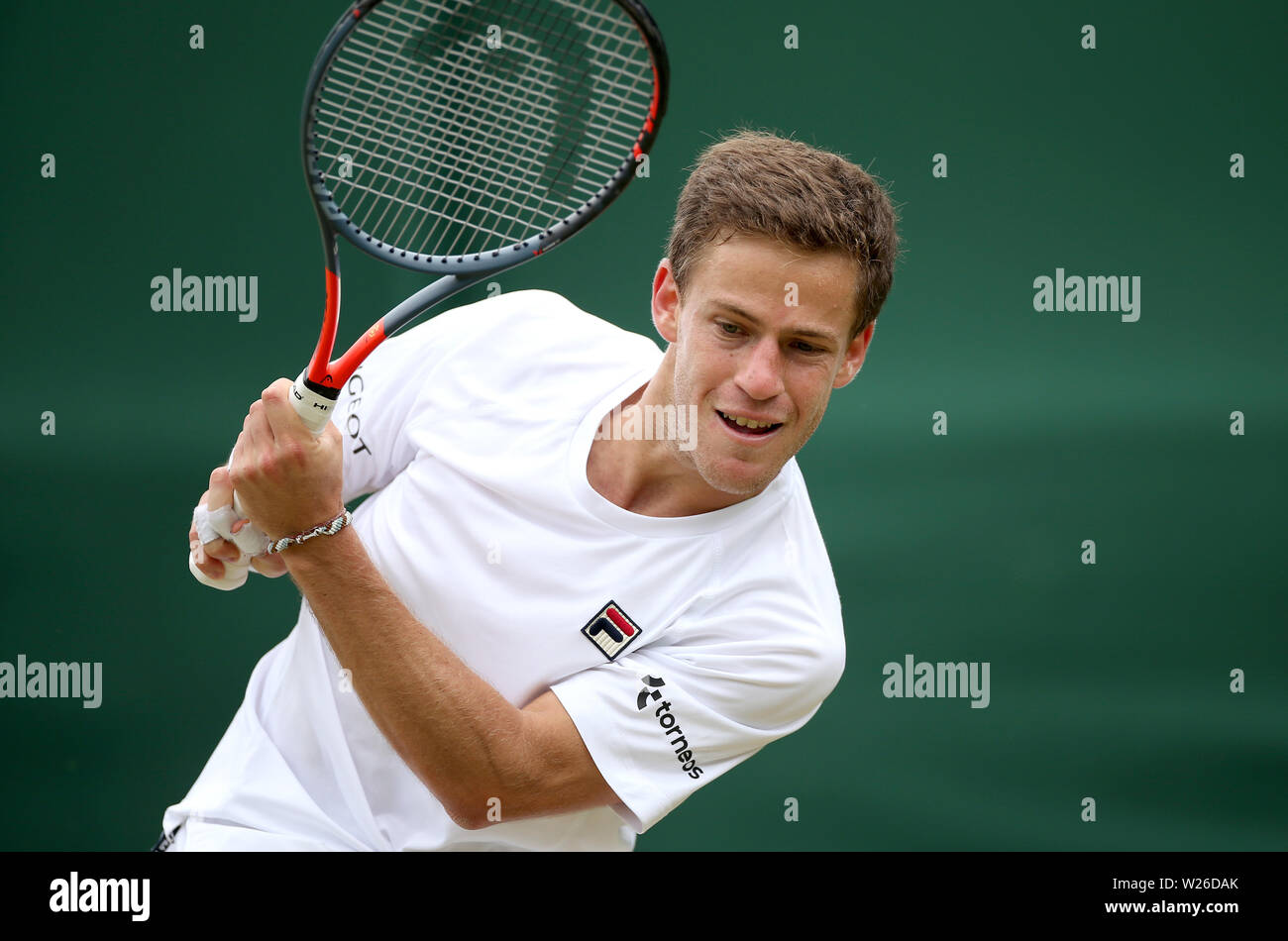 Diego Schwartzman in action against Matteo Berrettini (not pictured) on ...