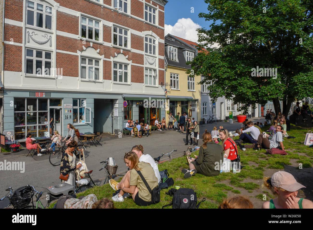 Aarhus, Denmark - 19 June 2019: people drinking on a street bar of ...