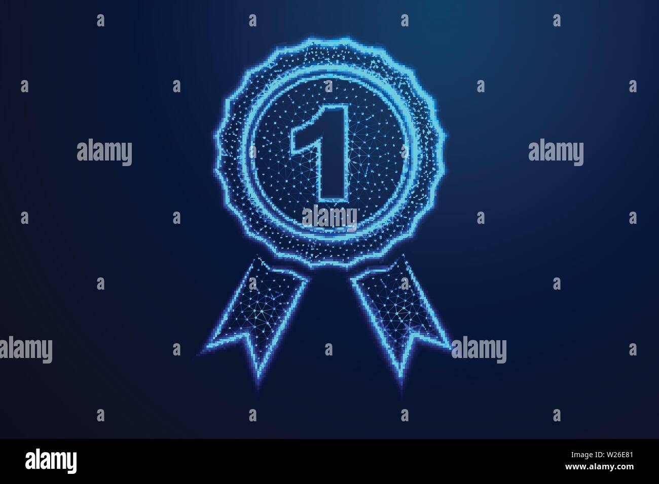 Medal, Ribbon, Number one. Award Icon. Abstract wireframe design. From ...