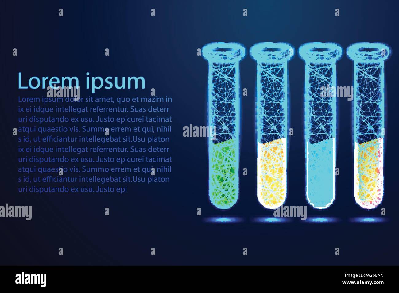 Test tubes isolated from low poly wireframe. Science and analytic ...