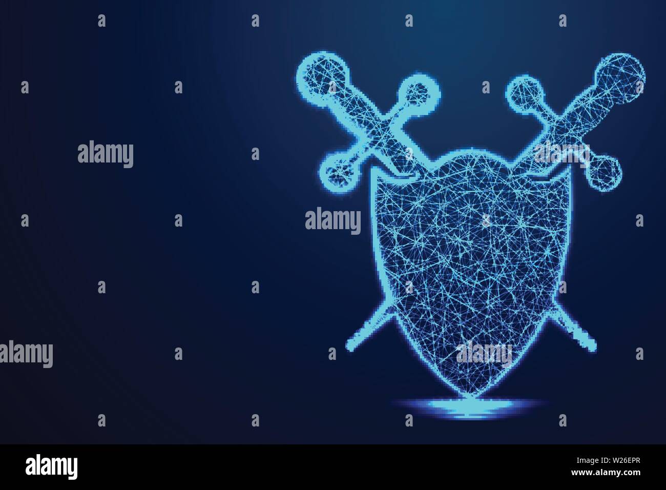 Shield, Sword. defense and attack concept. Abstract Wireframe low poly ...