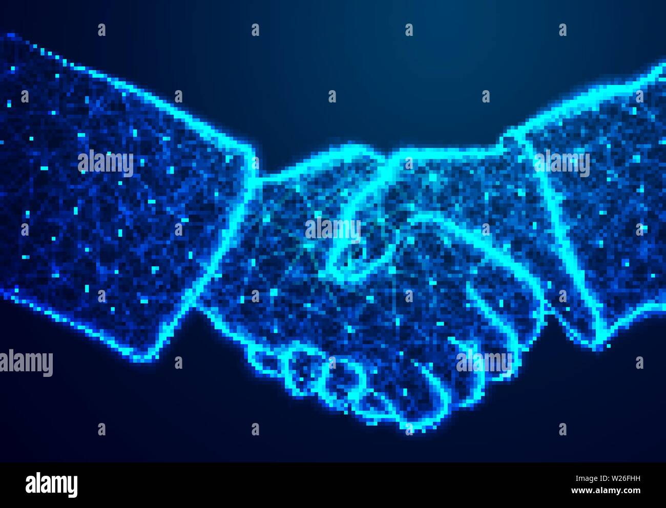 Hand shake. Abstract low poly, Triangle, dot, line, polygon. Shine blue ...