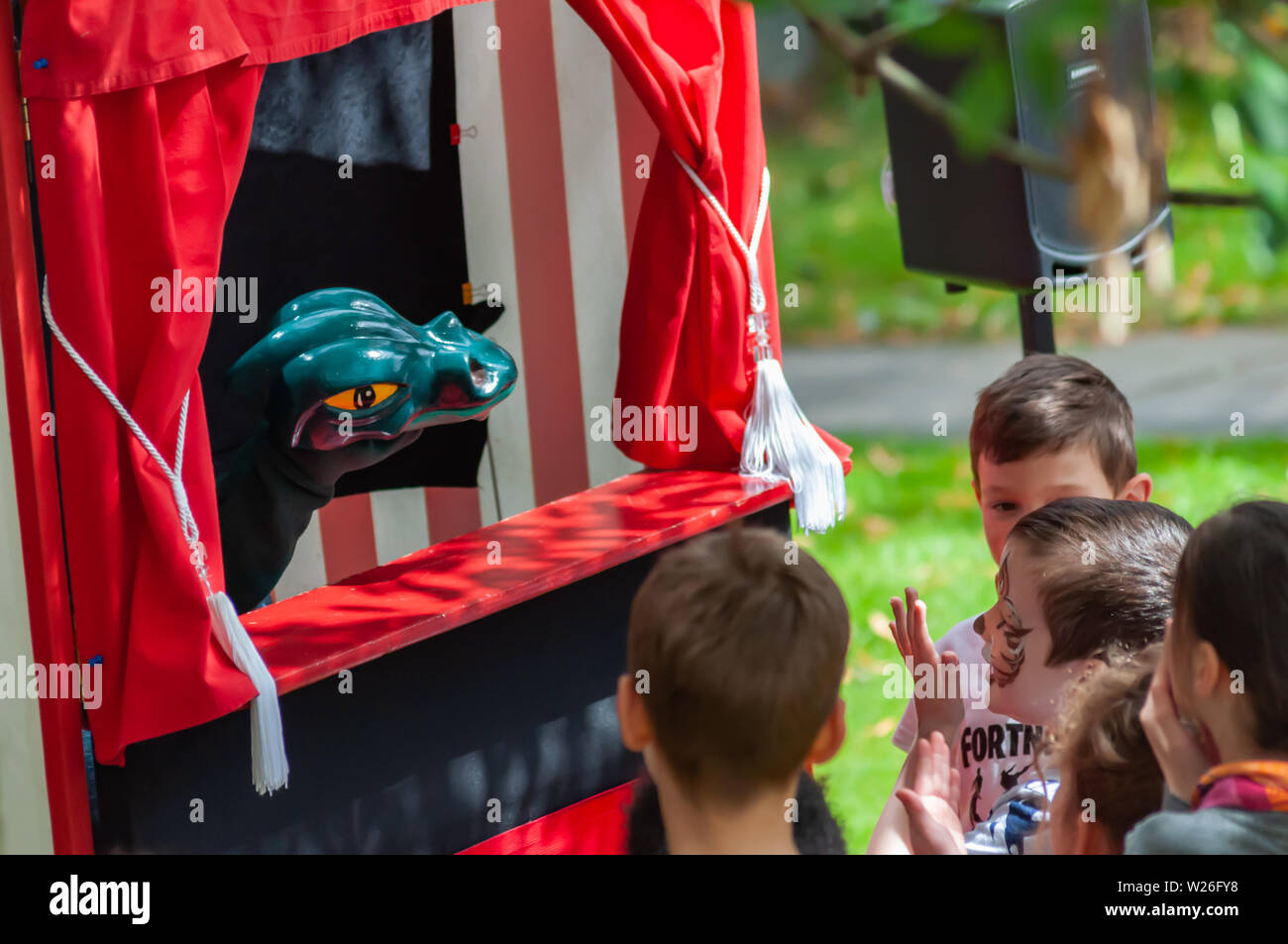 Paisley, Scotland, UK. 6th July, 2019. A puppet of Nessie the Loch Ness ...