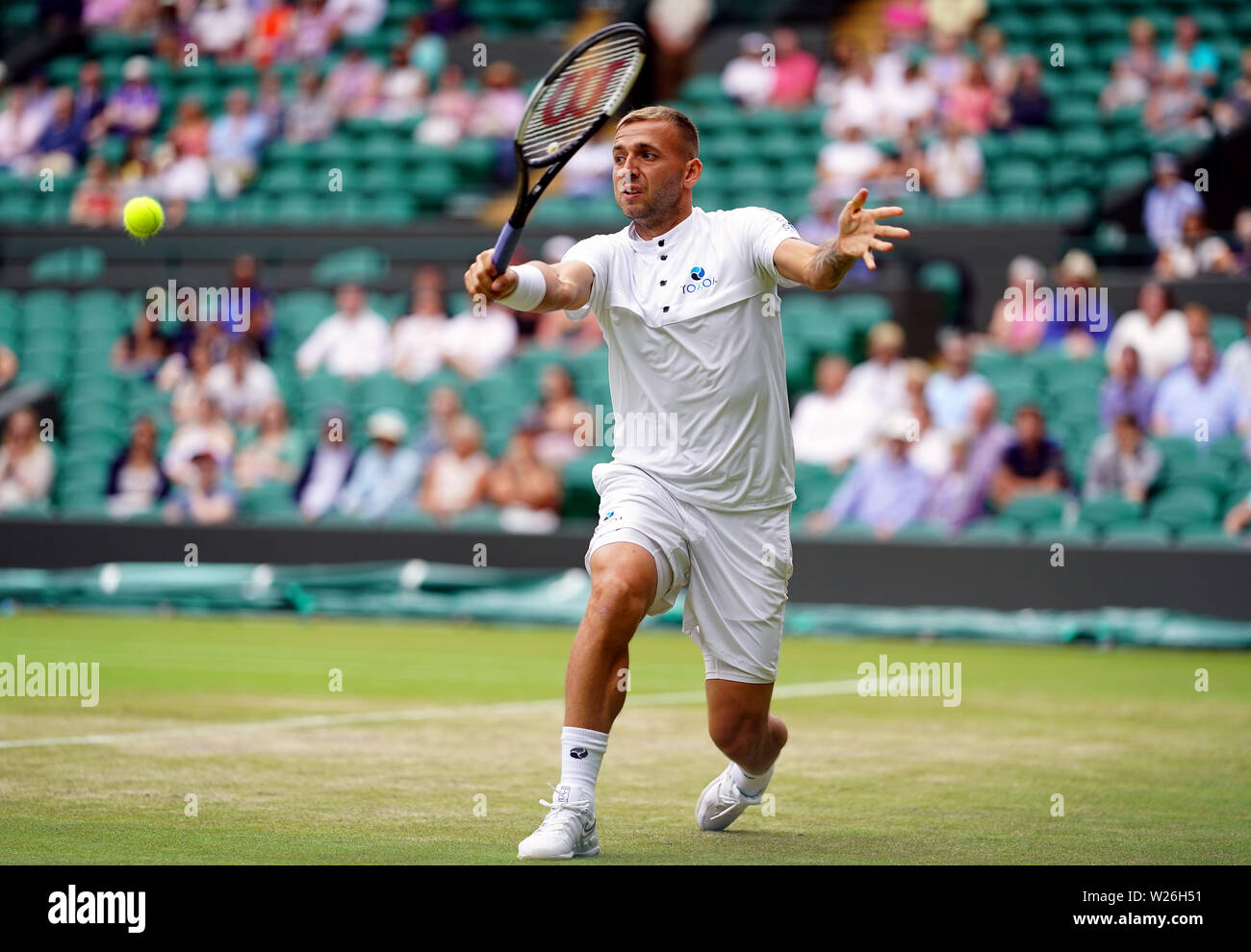 Dan Evans in action on day six of the Wimbledon Championships at the ...