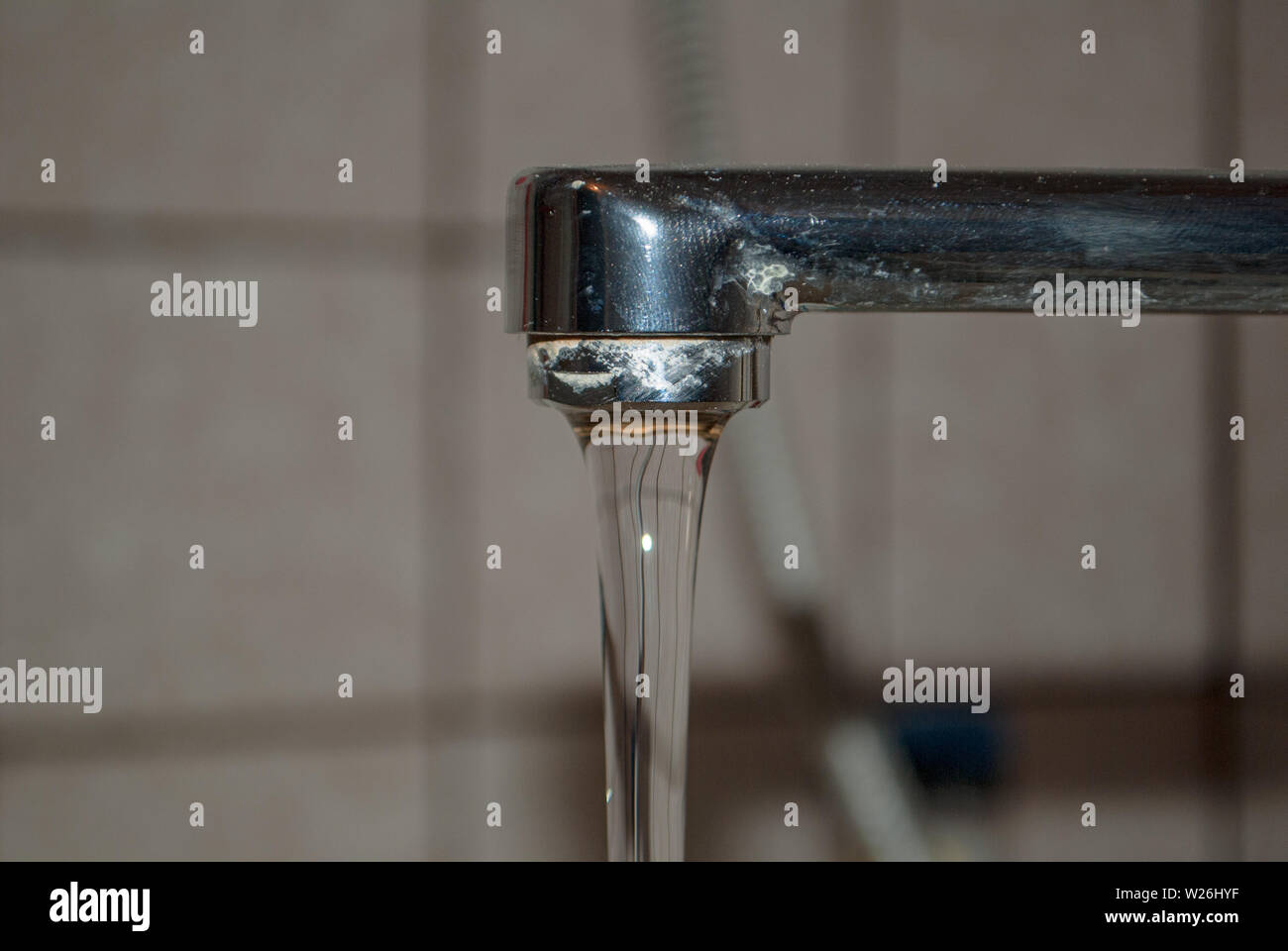 open water tap with selective running water in the bathroom Stock Photo ...
