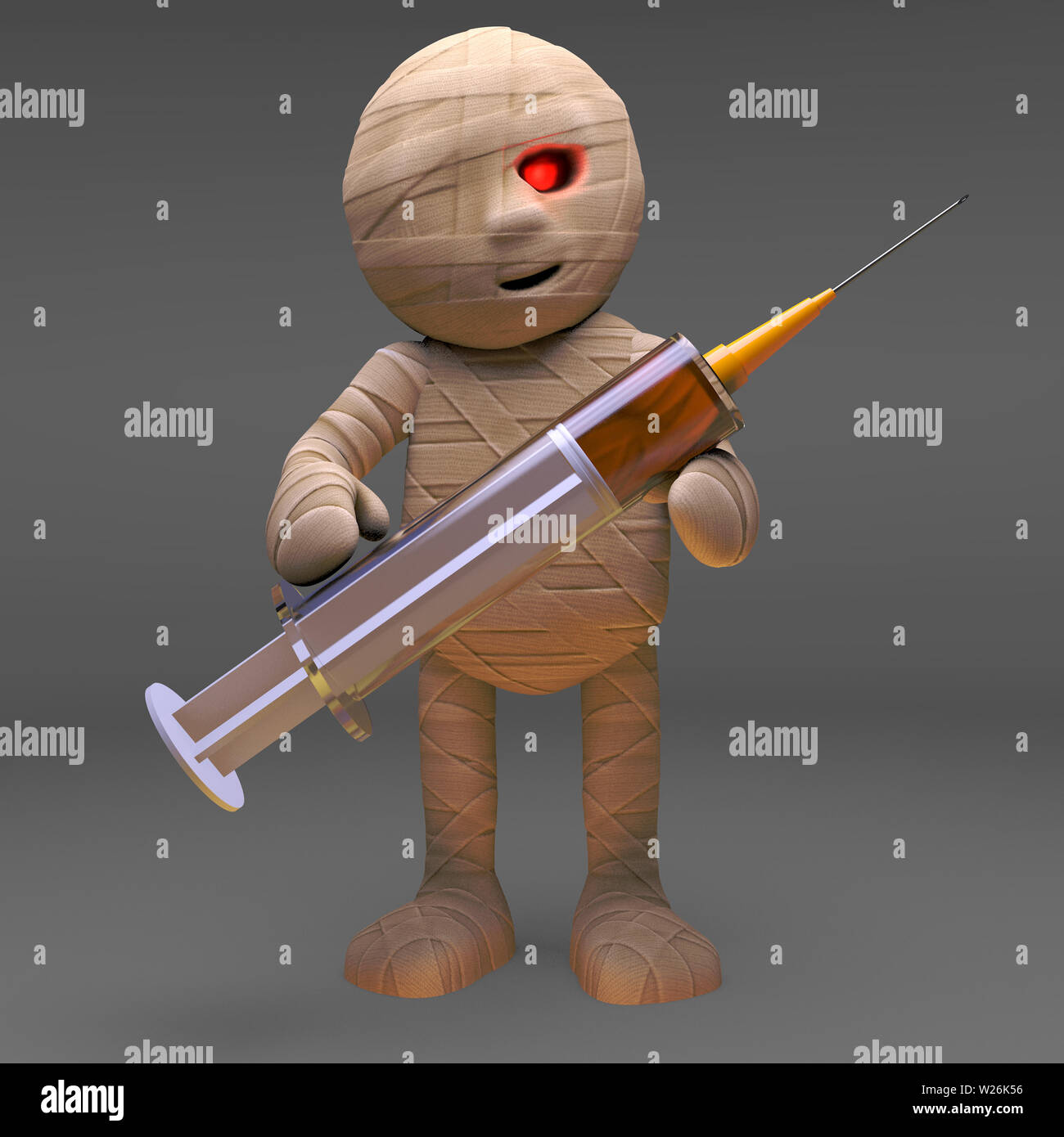 Undead zombie monster holding a syringe, 3d illustration render Stock ...