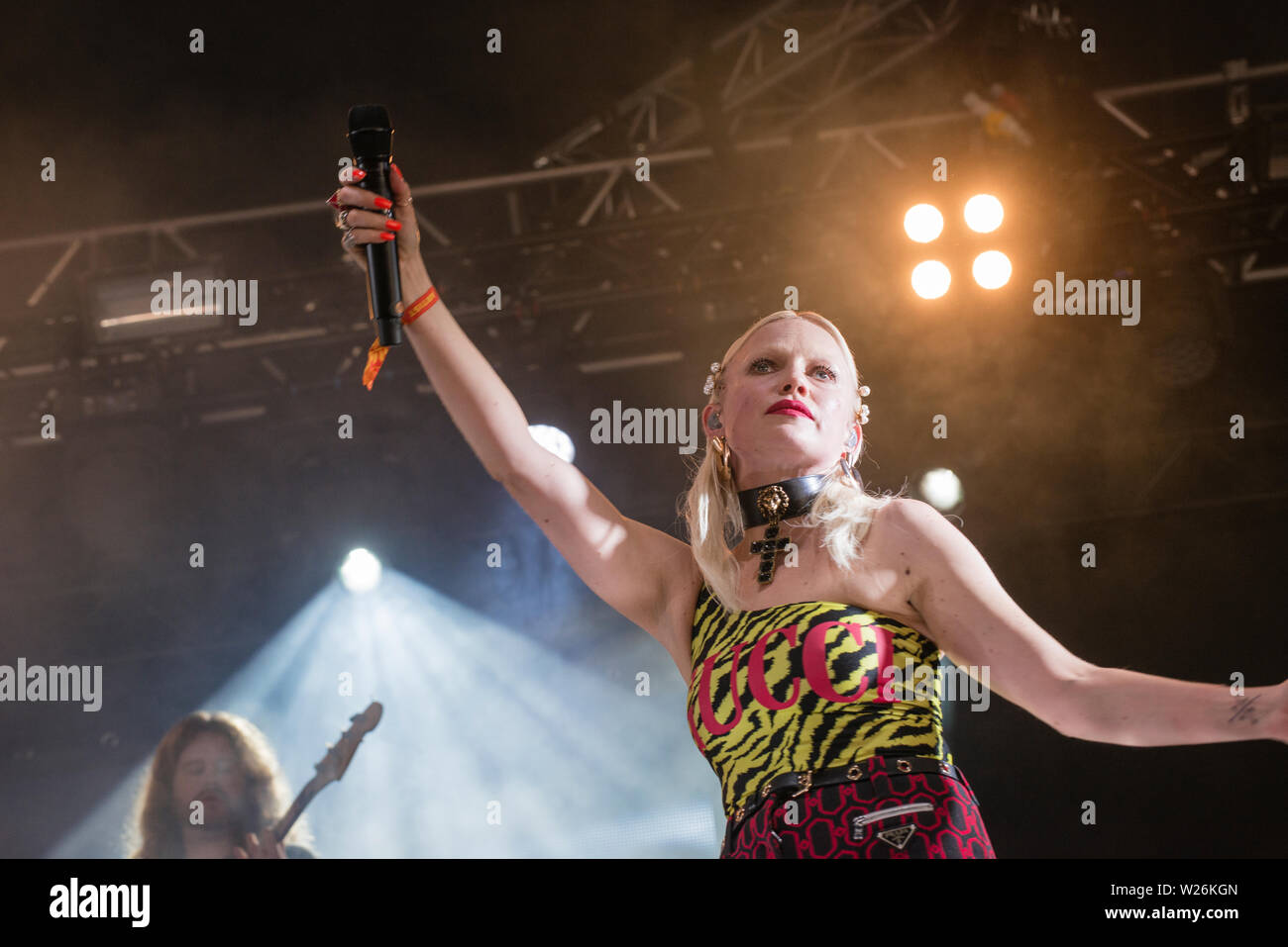 Turku, Finland. 6th July 2019. Finnish pop artist Chisu performs at the ...