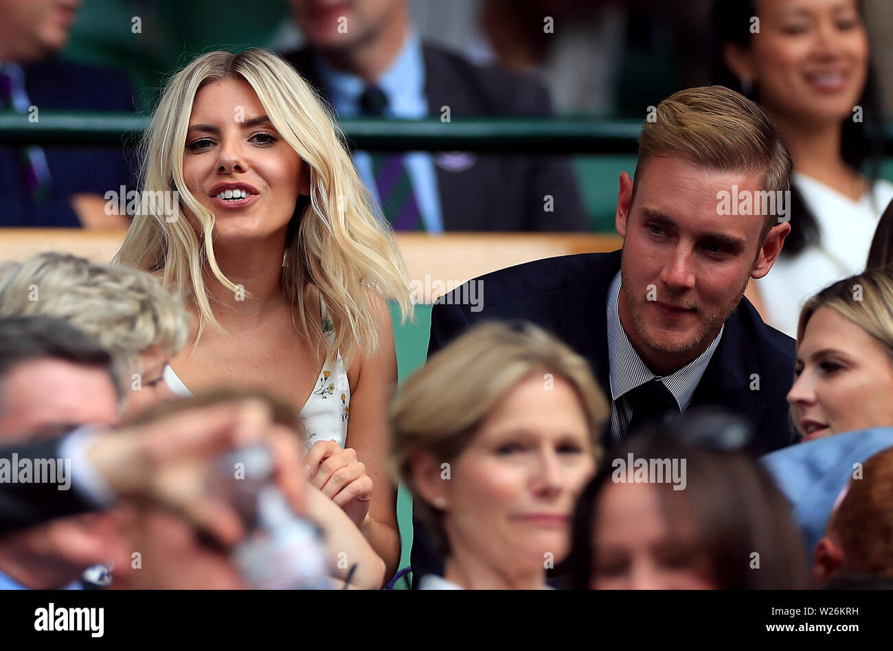 Mollie King and Stuart Broad in the royal box of centre court on day ...