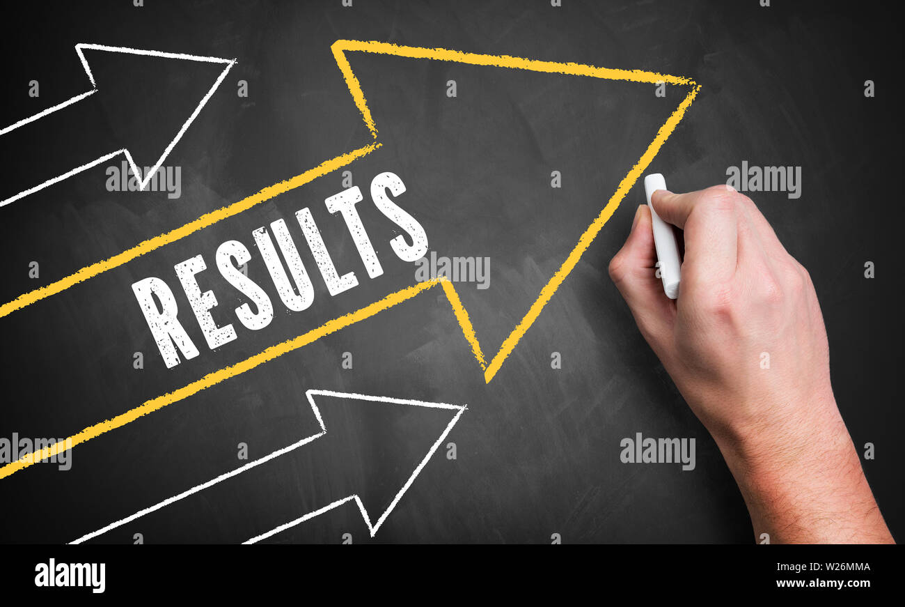 hand drawing several upwards pointing arrows and the word "results ...
